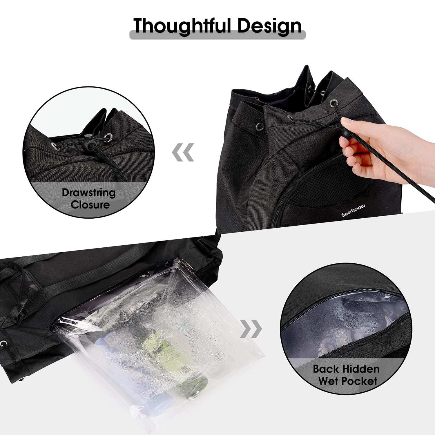 Drawstring Backpack, Soccer Basketball Backpack with Shoe & Ball Compartments and Wet Pocket Gym Bag Sackpack for Men Women, Grey