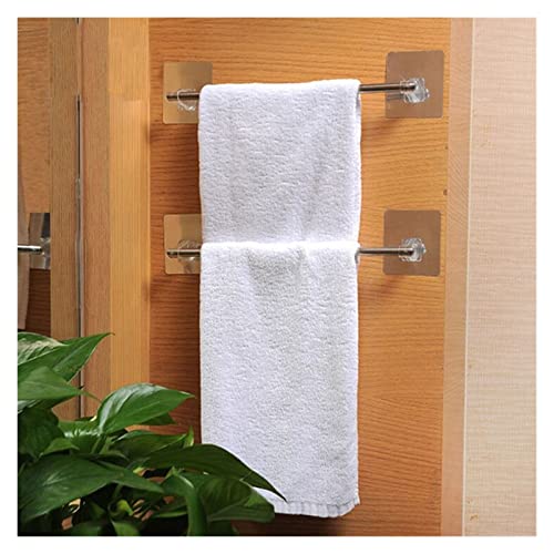 STARMS Stainless Steel Bath Towel Holder Self Adhesive Wall Mounted Hanger Towel Rack Single Rod Organiser for Home Kitchen