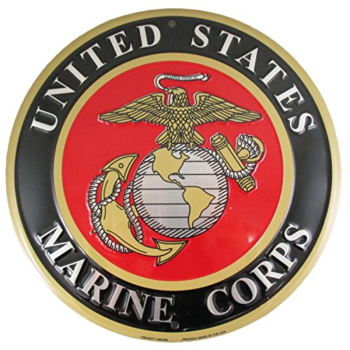 Tags America United States Marines Emblem Metal Sign - US Marine Corps USMC Logo, 12 Inch Round Wall Decor
