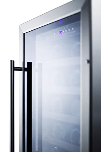 Summit SWC1840BADA 18"" ADA Compliant Built-In Wine Cellar with 34 Bottle Capacity Black Cabinet 5 Wood Shelves and Automatic Defrost in Stainless Steel