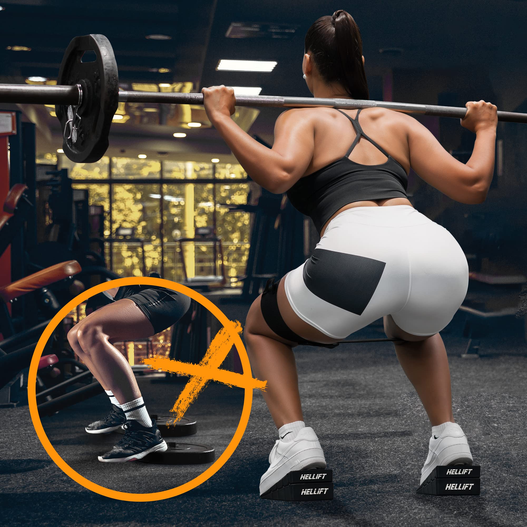 HELLIFT Squat Wedge Block for Heel Elevated Squats & Resistance Band Sets (5PCS) - Non-Slip Deadlift Weight Lifting Adjustable Rubber Calf Stretcher Black