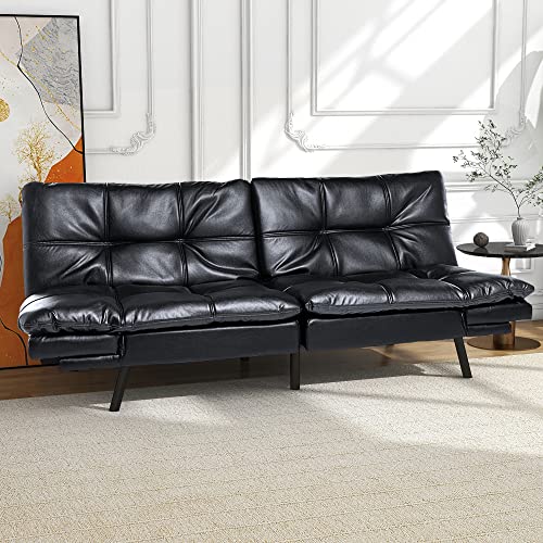 LIFERECORD Futon Bed Modern Convertible Sofa Memory Foam Daybed with Adjustable Armrests for Living Room Apartment Dorm, Black