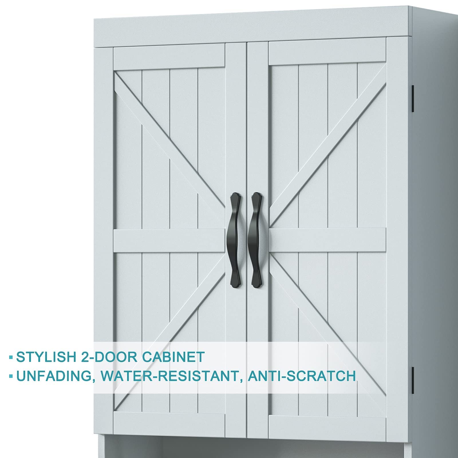 SRIWATANA Bathroom Storage Wall Cabinet Over The Toilet with Adjustable Shelf, Space Saver 2-Door Medicine Cabinet with Metal Bar, Gray