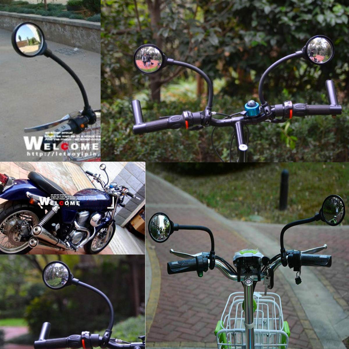 Diniiko 2 Pack Bike Rear View Mirror Bicycle Blindsight Multi Wide Angle Adjustable Shockproof Billet Aluminum Universal Mirror for Mountain Bike Road Bicycle Electric Bike Motorcycle