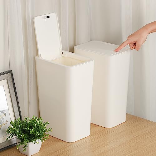 LIANTRAL 3 Pack Bathroom Trash Can with Lid, 2.6 Gallon Small Trash Can with Press Type Lid, Kitchen Trash Can, Garbage Bin Wastebasket for Kitchen, Bathroom, Bedroom, Office, Laundry, White
