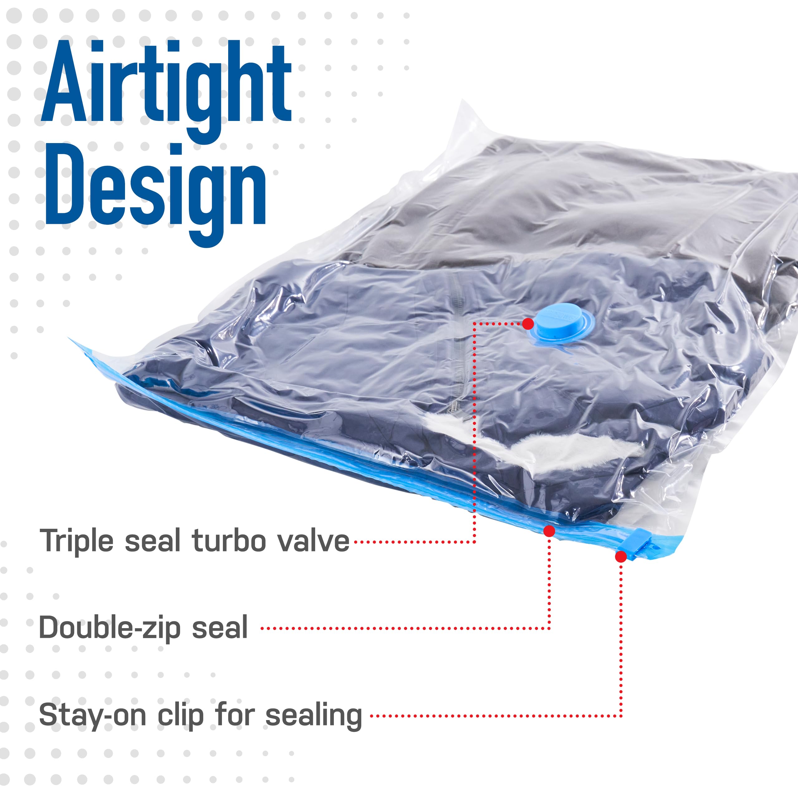 Spacesaver Bags, 80% More Storage, Hand-Pump for Travel, Space Saver Vacuum Storage Bags with Double-Zip Seal and Triple Seal Turbo-Valve for Max Space Saving in storage bag (Large 6 Pack)