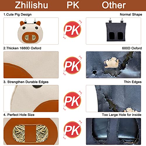 Zhilishu Rabbit Hay Feeder Bag, Hay Feeder for Guinea Pig Timothy Hay Feeder Dispenser Storage with 2 Hanging Hooks for Bunny Small Animal Cage Mess Free (Brown)