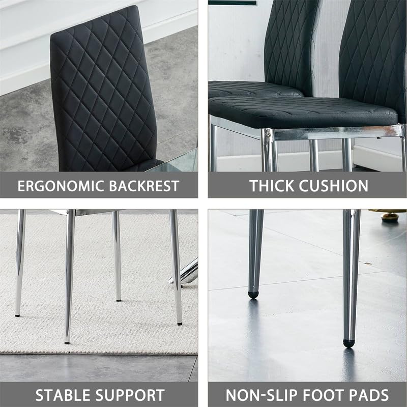Dining Chairs Set of 4, Upholstered Dining Room Chairs with High Backrest and Silver Metal Legs, Modern Leather Armless Kitchen Chairs for Living Room, Dining Room, Restaurants, Bedroom, White