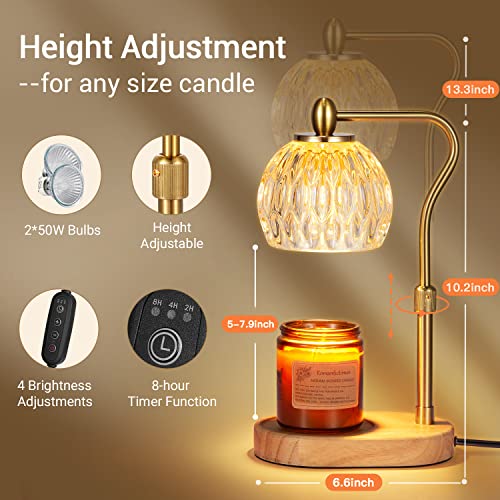 NVRGIUP Candle Warmer, Candle Warmer Lamp with Timer & Dimmer Candle Warmer Height Adjustable Scented Candles, Candle Warmer with 2 * 50W Bulbs for Home Decor (Gold)