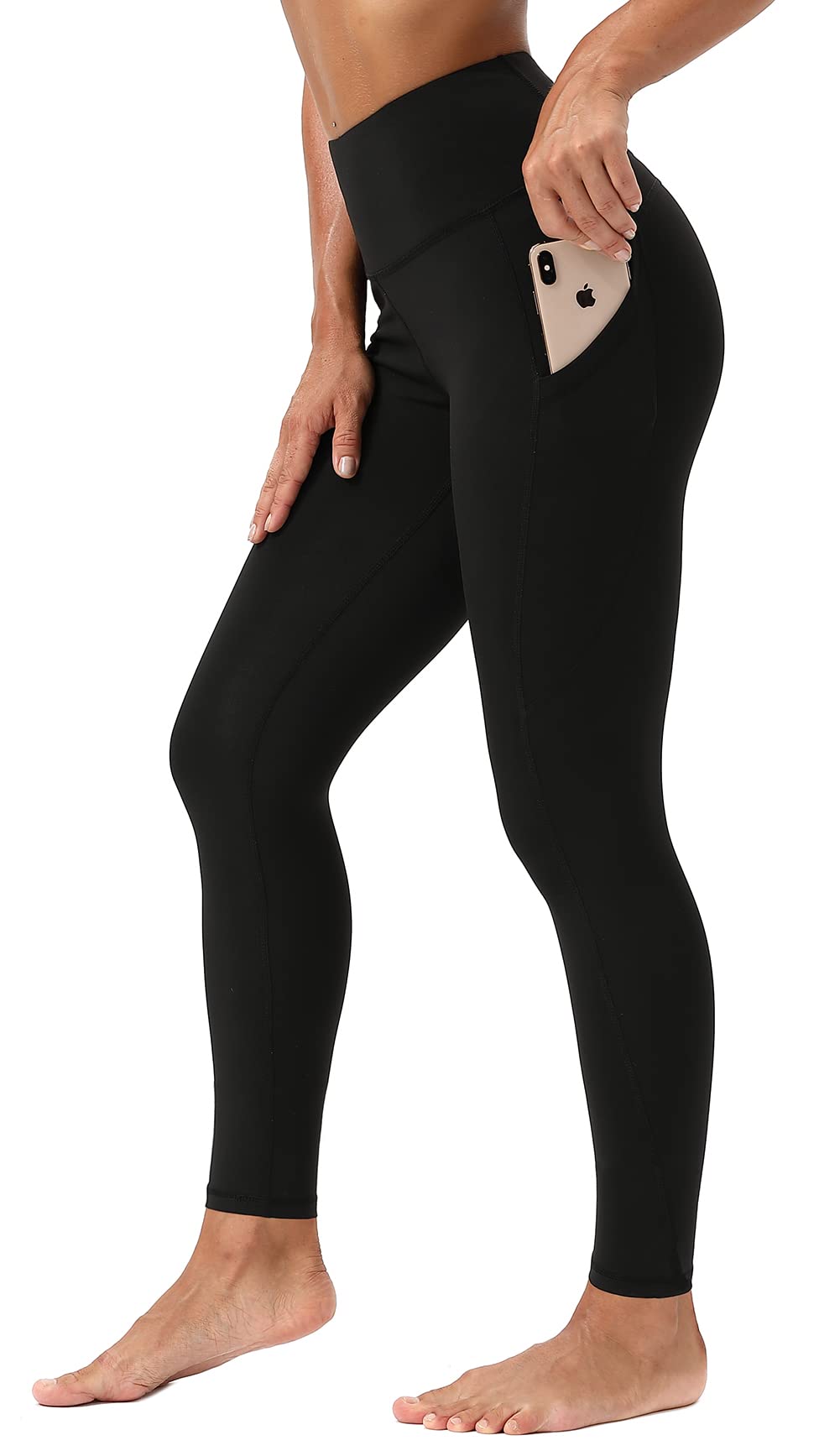 ENEESSI Women's High Waisted Yoga Leggings with Pockets,Tummy Control Non See Through Workout Athletic Running Yoga Pants Black XXL
