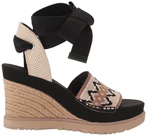 UGG Women's Abbot Ankle WRAP Wedge Sandal, Black, 8