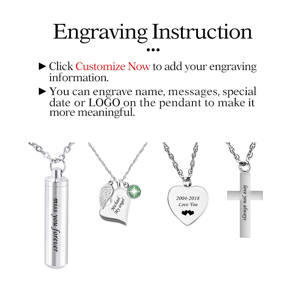 Dletay Cylinder Cremation Urn Necklace for Ashes Memorial Keepsake Pendant with Angel Wing Stainless Steel Remembrance Jewelry(Black)