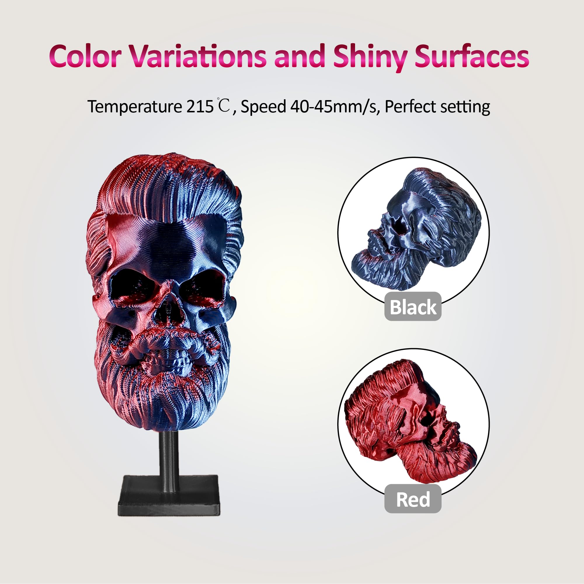 HELLO3D PLA 3D Printing Filament 1.75mm Dual Color Silk Filament,Silk Shiny Red Black 2 Colors in 1 Coextrusion 3D Printer Filament 1KG 1.75mm 3D Printing Material with Bicolor Dichromatic 2 Colors
