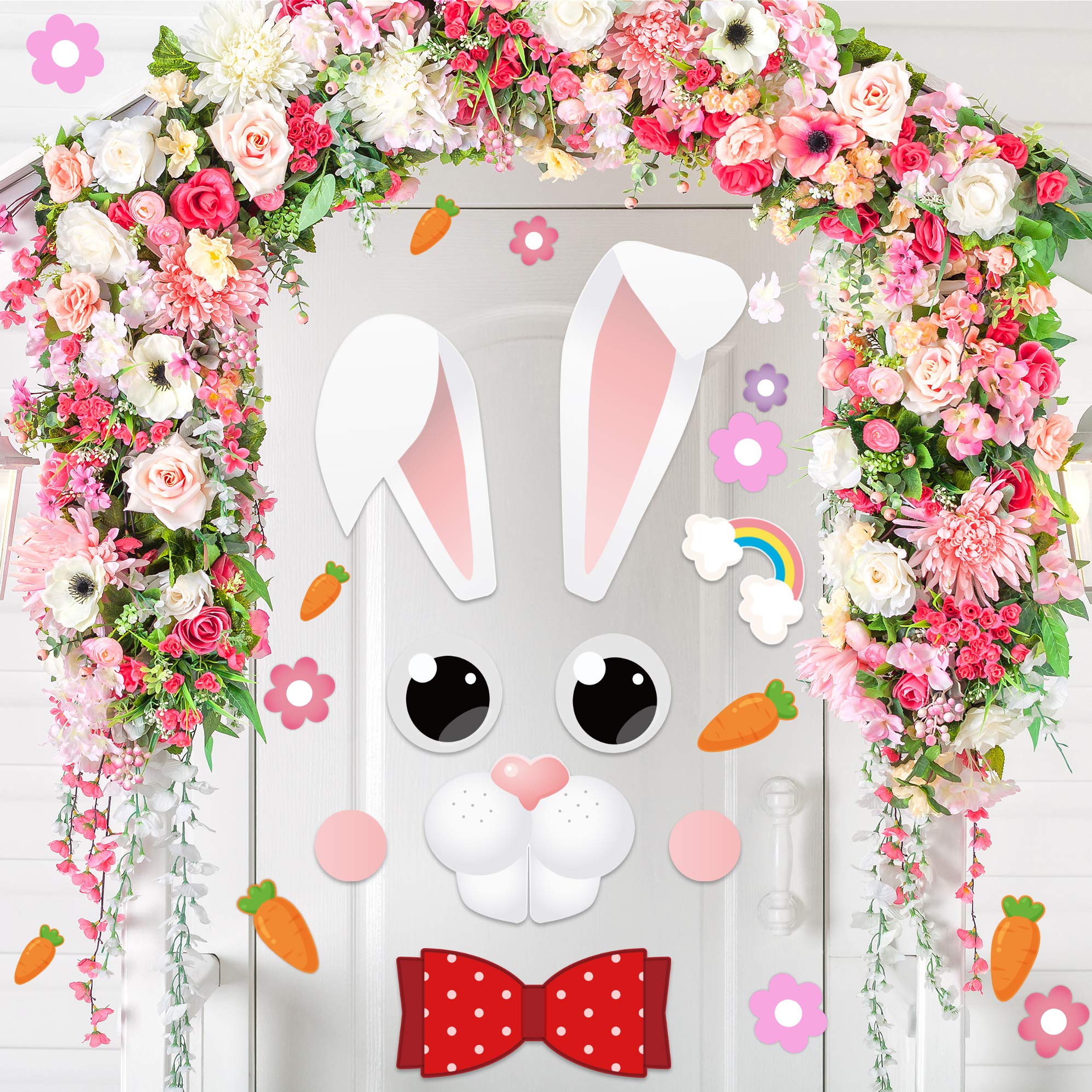 ROCWOHO 40 PCS Happy Easter Door Stickers Decor Easter Bunny Egg Door Stickers Easter Decoration for Easter Party Decor Home Kitchen Door Cabinet Refrigerator Door Wall Window Decor