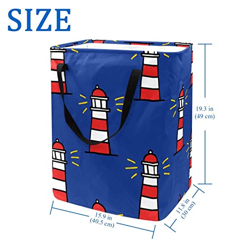 Lighthouse Doodle Pattern Print Collapsible Laundry Hamper, 60L Waterproof Laundry Baskets Washing Bin Clothes Toys Storage for Dorm Bathroom Bedroom