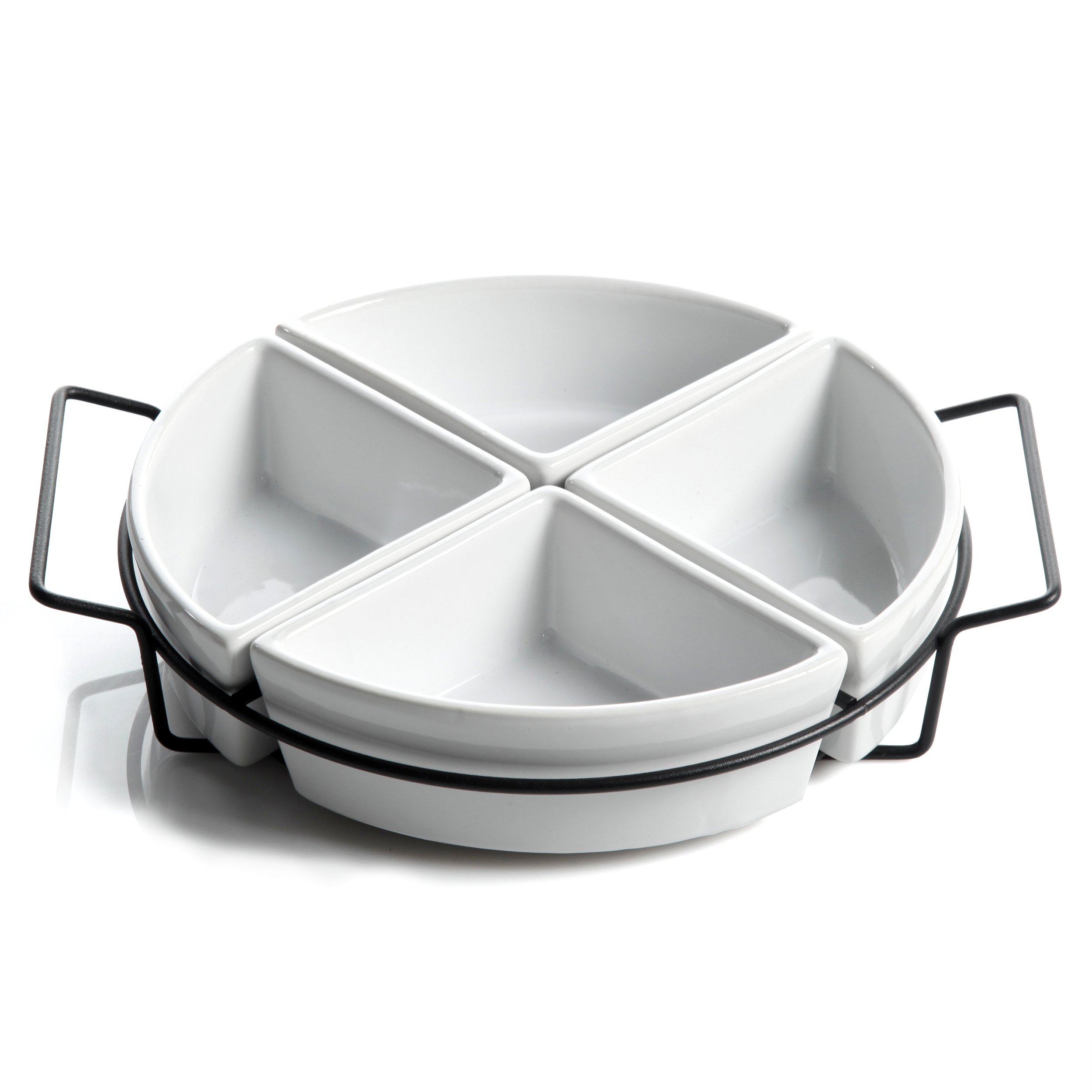 Gibson Elite Gracious Dining Dinnerware, 4-Section Tray Set with Metal Rack, White