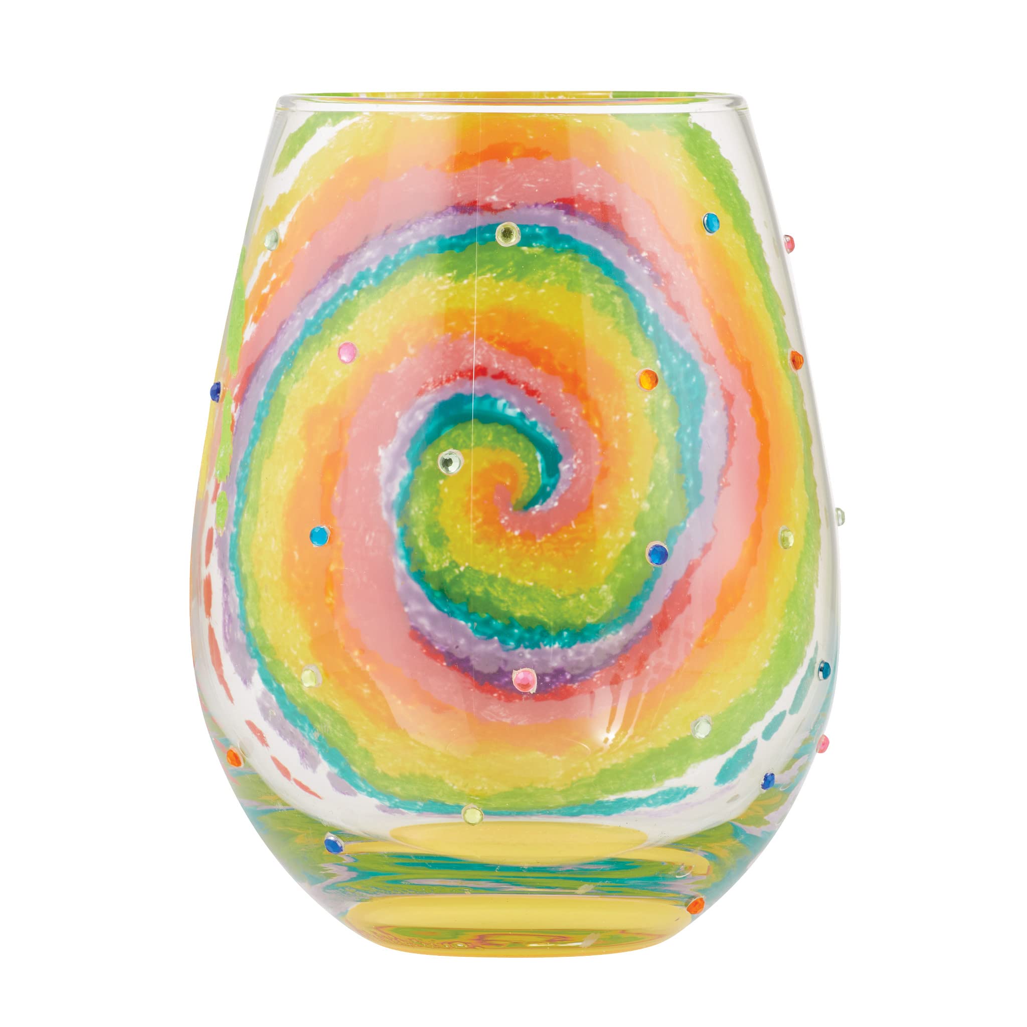 Enesco Designs by Lolita Tie Dye Hand-Painted Artisan Stemless Wine Glass, 20 Ounce, Multicolor