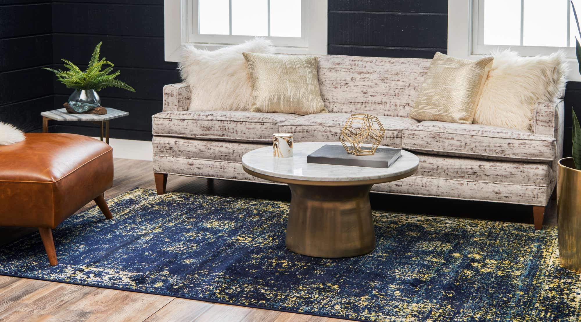 Unique Loom Sofia Collection Area Rug - Casino (5' 3" x 8' Rectangle, Navy Blue/ Yellow)