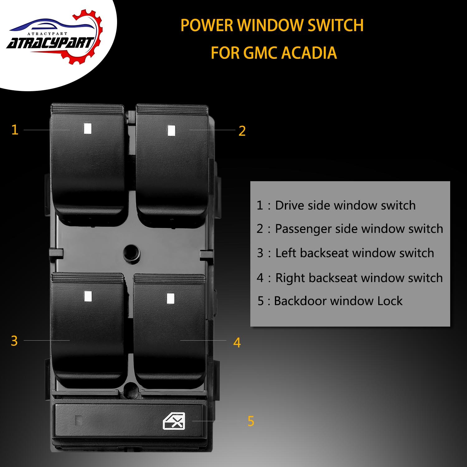 Driver Side Master Power Window Control Switch with RED Light for | 2007-2016 GMC Acadia | Replaces Part# 20945224
