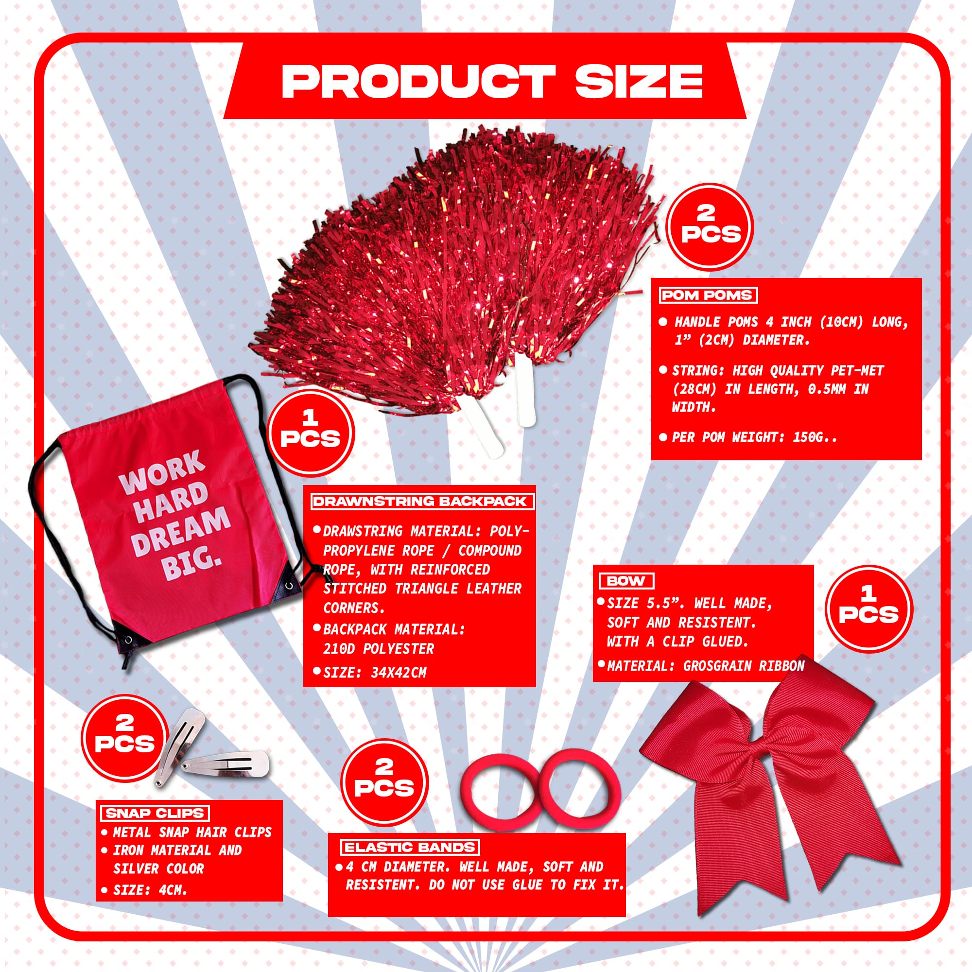 DEGENDE Metallic Large Pom Poms Cheerleading - Cheer Stuff, Cheer Bag, Cheer Backpacks for Cheerleaders, Cheer Gifts, Cheer Bows for Cheerleaders