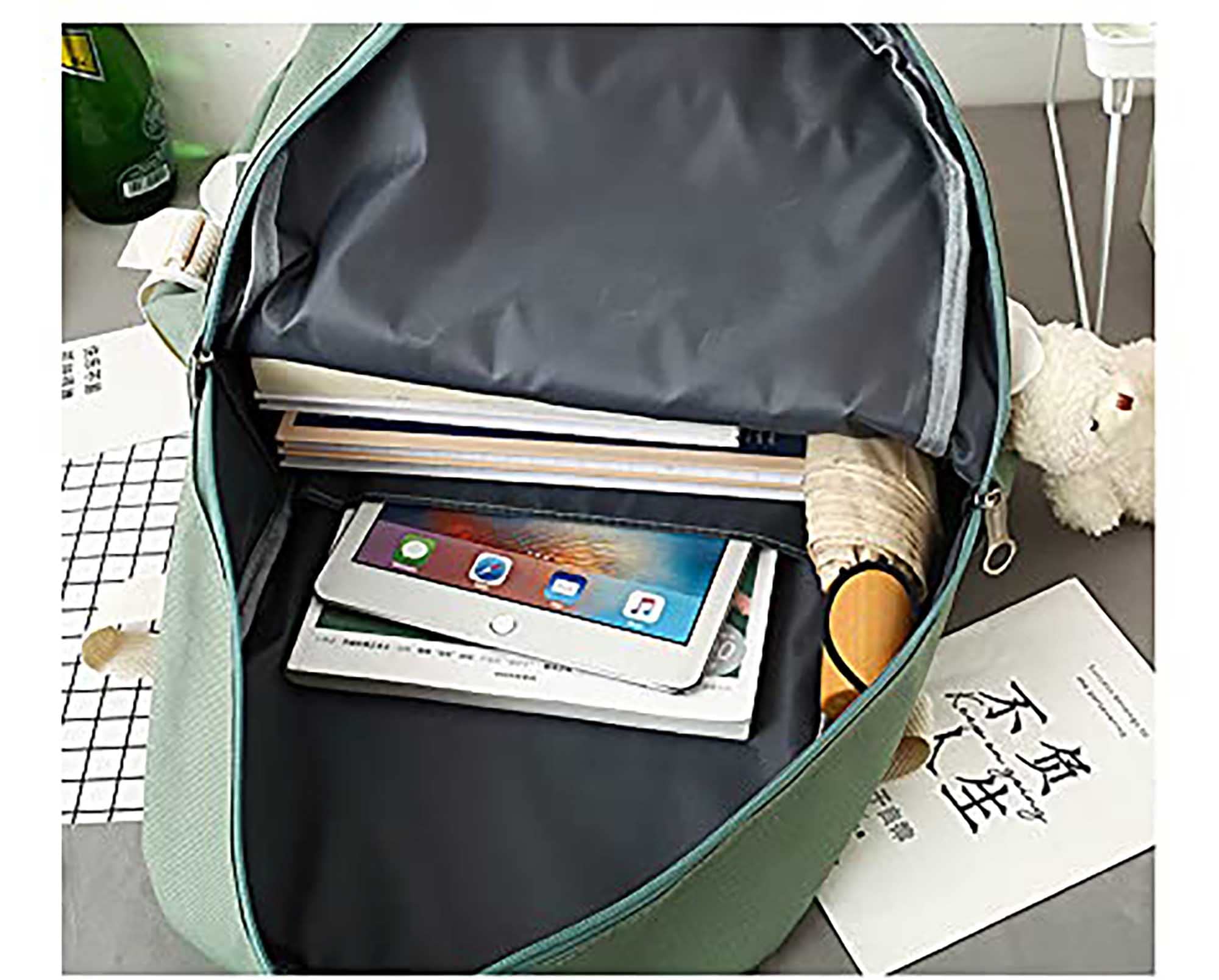 Cute Kawaii Backpack 4Pcs Canvas Backpack Give away bear pendant Pencil Pouch Shoulder Bag Lunch Bag for Girls Boys (Red)