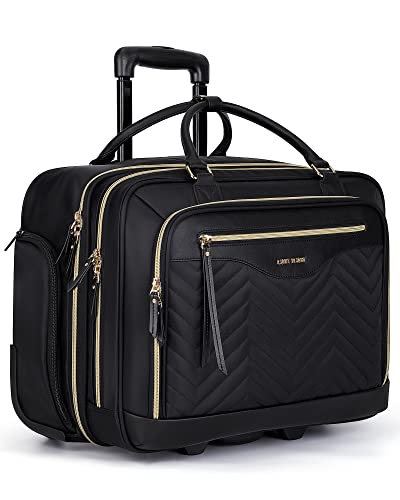 LIGHT FLIGHT Rolling Laptop Bag 17.3 inch Rolling Briefcase for Women Computer Bag with Wheels Rolling Laptop Case Overnight Roller Bag for Carry on Travel Work Business, Black