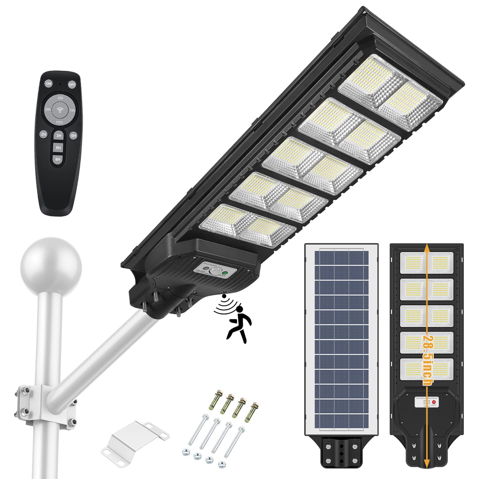 INSDEA 800W LED Solar Street Light Motion Sensor, 60000LM IP66 Waterproof Security Solar Flood Lights Outdoor with Remote Control, Dusk to Dawn Solar Lights for Outside Garden Yard Parking Lot