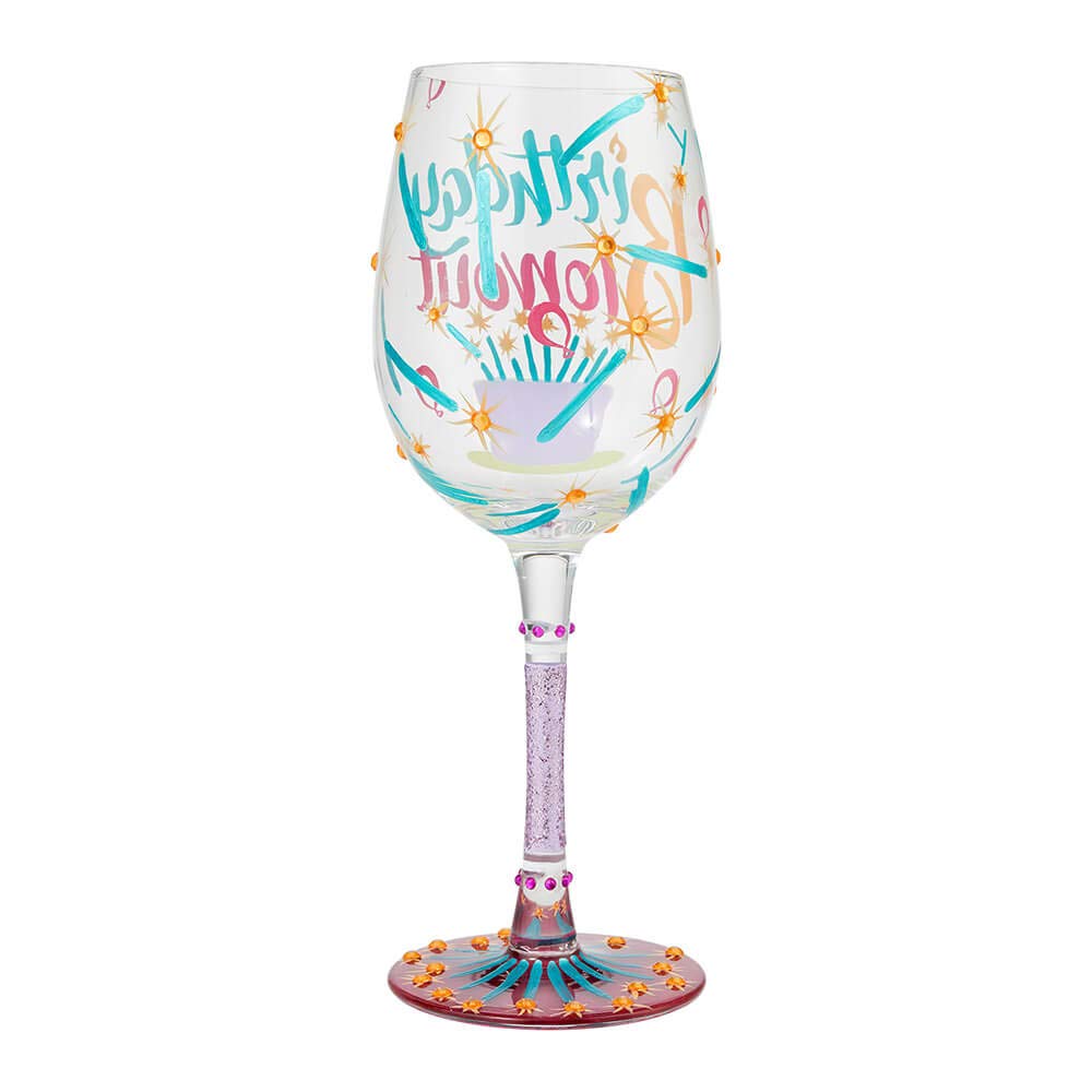 Enesco Designs by Lolita Birthday Blowout Hand-Painted Artisan Wine Glass, 1 Count (Pack of 1), Multicolor