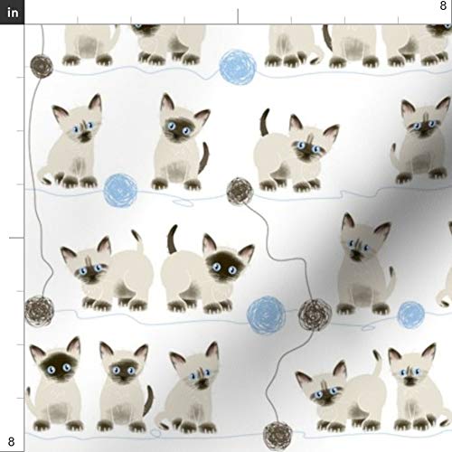 Spoonflower Fabric - Siamese Kittens Balls Kitten Playful Cat Cute Printed on Petal Signature Cotton Fabric by The Yard - Sewing Quilting Apparel Crafts Decor