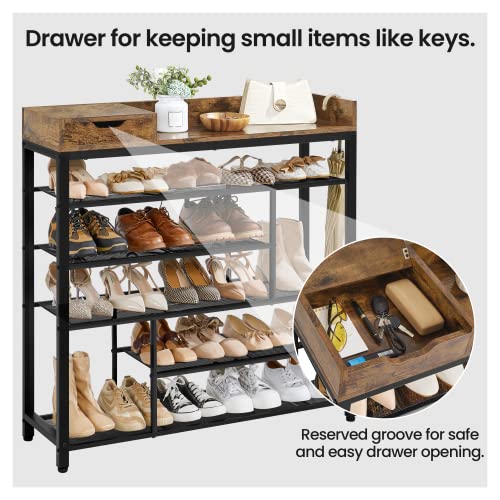 Yaheetech 6-Tier Shoe Rack Organizer, Shoe Shelf Organizer with Storage Box, Free standing Shoe Storage Rack for Entryway, Living Room, Holds 24 Pairs of Shoes, Industrial Style