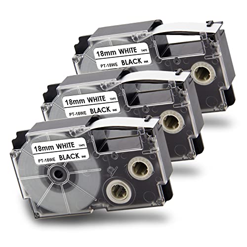 Pristar Compatible Label Tape Replacement for XR-18WE XR18WE for Casio Label Maker Tape 18mm 3/4" for Casio EZ Label Maker KL-750 KL-780 KL-7000 KL-7200 KL-120 KL-130 KL-820, Black on White, 3-Pack