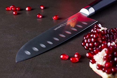 SAMURA MO-V Professional Japanese Kitchen Santoku Knife 7", Hardened to 58-61° HRC, Molybdenum-Vanadium Steel AUS-8 Blade, Ergonomic and Moisture Resistant G-10 Fibreglass Handle