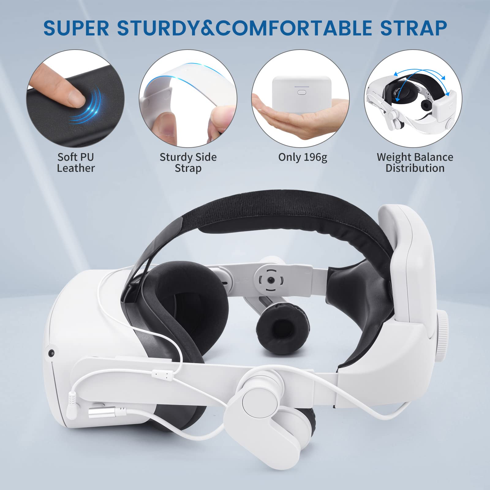 Headphone Head Strap with Battery for Oculus/Meta Quest 2,M3 Plus On-Ear Audio Elite Strap with 8000mAh Battery Pack,Extend Playtime & Enhanced Sound Effects & Balance Weight Design