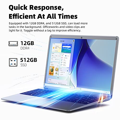 SGIN 15.6 Inch 12GB DDR4 512GB SSD Laptop Computer, Windows 11 Laptops with Intel Celeron N5095 Processor(Up to 2.9GHz), FHD 1920x1080 Display, WiFi, Bluetooth 4.2, Webcam, USB 3.0