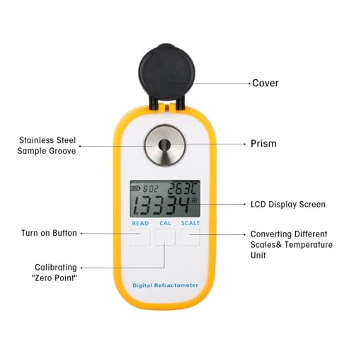 KYKYK Refractometer, Auto Refractometer Digital Honey Refractometer Sugar Syrup Meter 0-90.0% Brix Refractometer Baume Honey Concentration for Fruit, Homebrewing, Juice, Vegetables