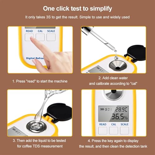 KYKYK Refractometer, 2-in-1 Auto Refractometer for Coffee Hydrometer Brix TDS Concentration Meter Tester Detector Digital Measure Coffee Sugar Meter for Fruit, Homebrewing, Juice, Vegetables