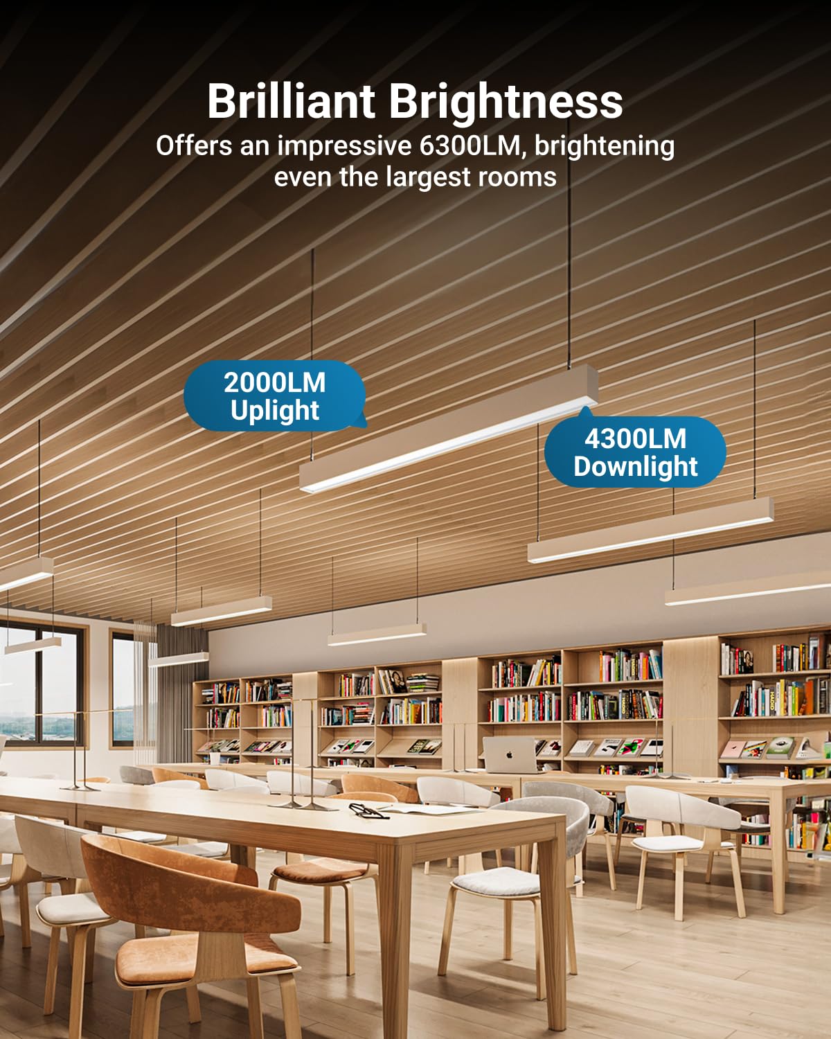 Sunco LED Linear Up/Down Pendant Suspension Hanging Facility Industrial Commercial Light-Single Switch, 6300 Lumens, Selectable CCT 3500K/4000K/5000K, 57W, 0-10V Dimmable, AC120-277V