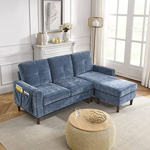Lin-Utrend 80" Wide Living Room Sofa, Convertible L-Shaped Sectional Sofa Day Bed with Removable Cushions and Pockets, Rubberwood Legs, Living Room,Apartment,Office,Bedroom Sectional Sofa (Navy Blue)