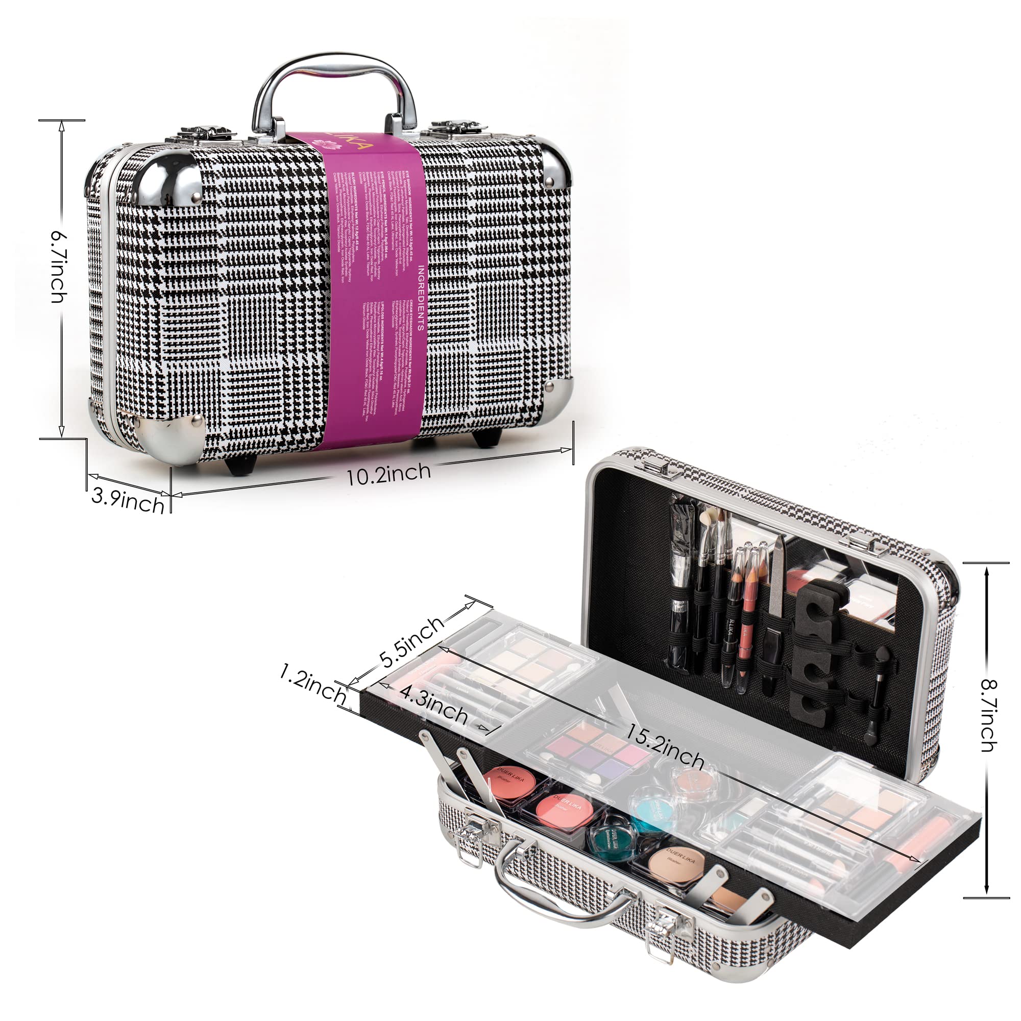 DUER LIKA Makeup Kit Gift Set for Adults and Girls-Full Makeup Kit for Beginners Includes Eye Shadow Palette Blush Lip Gloss Lipstick Lip Pencil Eye Pencil Brush Mirror (WHITE)