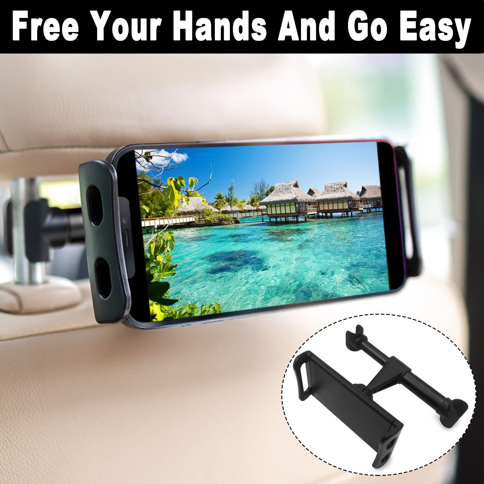 Headrest Phone/Tablet Car Mount, Car Headrest Mount, Car Backseat Seat Mount Holder Universal 360° Rotating, Adjustable Tablet Holder for 4.7-7.9" Devices, Headrest Posts Width 3.94-5.71" (Black)