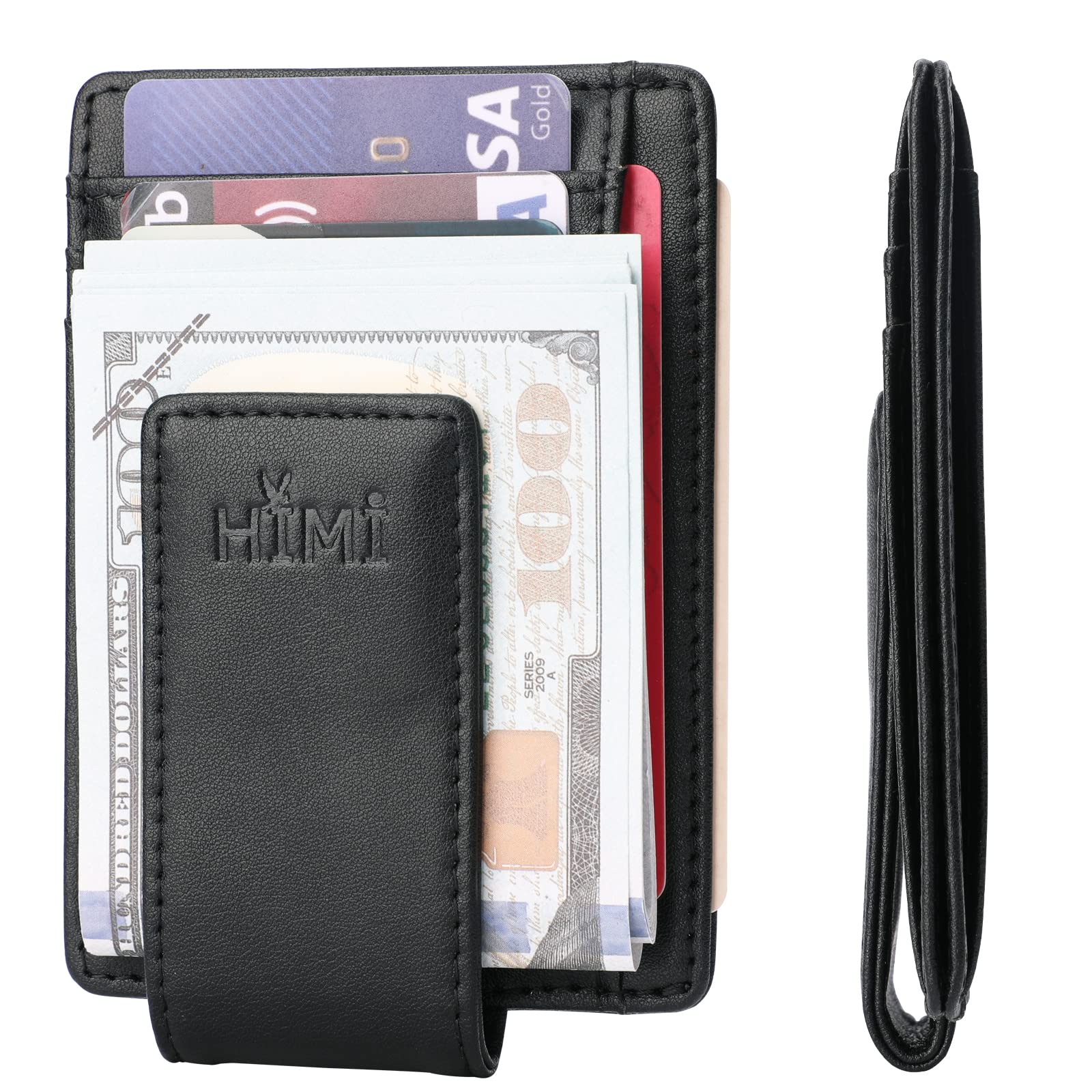 HIMI Money Clip Wallet Mens Minimalist Wallet RFID Blocking Front Pocket Wallet Leather Slim (Black)