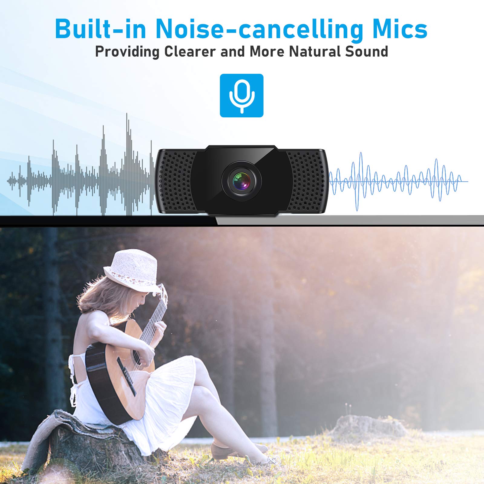 Ehome Webcam with Microphone, 1080P USB 2.0 Noise-Cancelling Web Camera Plug and Play Rotatable Laptop Web Cam for Desktop PC Video Calling Online Class Conferencing Streaming Recording Gaming