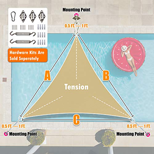 ShadeMart 8' x 8' x 8' Beige Triangle Sun Shade Sail Canopy smTAPT08 Fabric Cloth Screen, Water Air Permeable & UV Resistant, Heavy Duty, Carport Patio Outdoor - (We Customize Size)