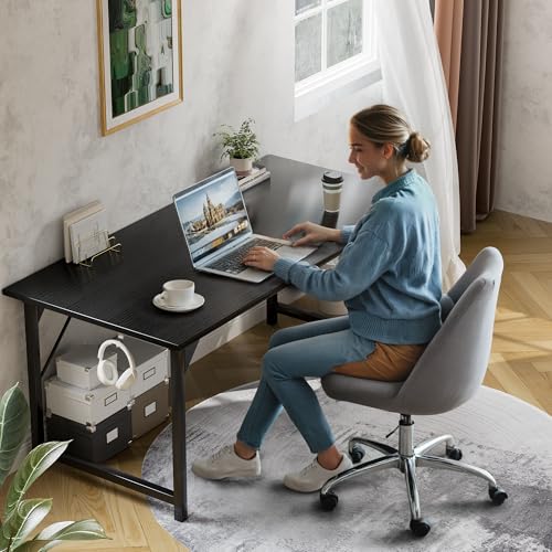 Shahoo 40 Inch Computer Desk, Wood Modern Simple PC Home Office Table for Small Spaces with Storage Bag and Headphone Hook for Home, Office, Study, Writing, Black