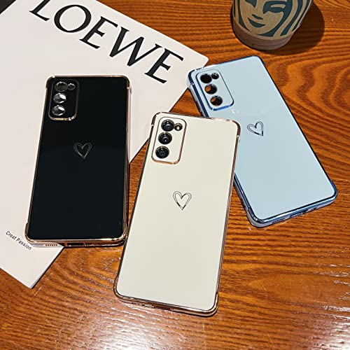 ZTOFERA Designed for Samsung Galaxy S20 FE 5G Case,Cute Plating Edge Love Hearts Pattern with Camera Lens Protection Phone Cover for Girls Women,White