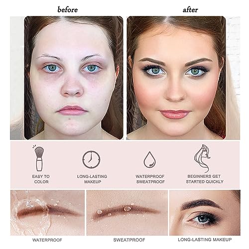 Youngfocus Eye Makeup Brow Contour Kit, 6 Waterproof Eyebrow Powders Palette Set, 5 Eyebrow Stencils,14 Highly Pigmented Eyeshadows, 3 Highlighter Contour Powders, Spoolie/Brush Duo, Eye Brow Wax - Best Gift