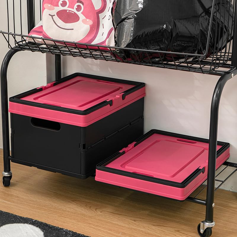 MONKISS Plastic Stackable Storage Bins with Lids, Large Organization and Storage Baskets, Cube Storage Boxes with Handles, Collapsible Storage Containers for Organizing, Storage, Moving (Green)