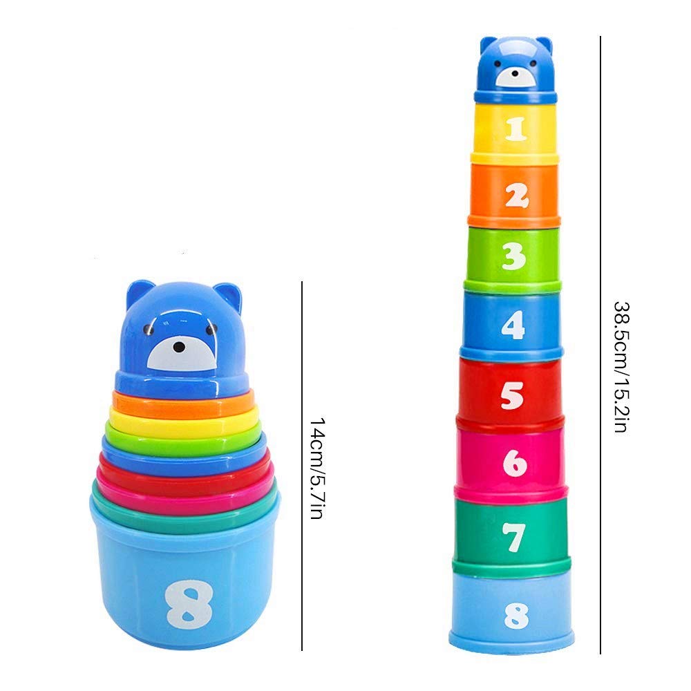 elecnewell Stack Up Cup Toys Rainbow Nesting & Stacking Cups Baby Building Set 9 Pieces Colorful Toy Set for Infants, Toddlers, and Kids