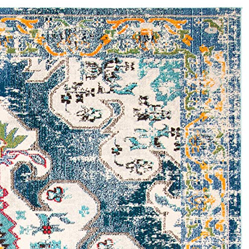 SAFAVIEH Madison Collection Area Rug - 10' x 14', Navy & Grey, Boho Chic Medallion Distressed Design, Non-Shedding & Easy Care, Ideal for High Traffic Areas in Living Room, Bedroom (MAD452M)