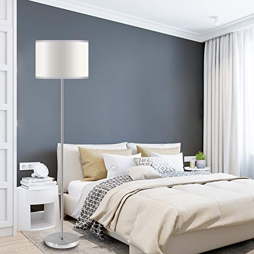 Floor Lamps for Living Room with 2 Lamp Shades, LED Modern Standing Lamp Simple Design, Tall Reading Pole Lamp Standing Light, Silver Floor Lamps for Bedroom, Office, Study Room by PARTPHONER